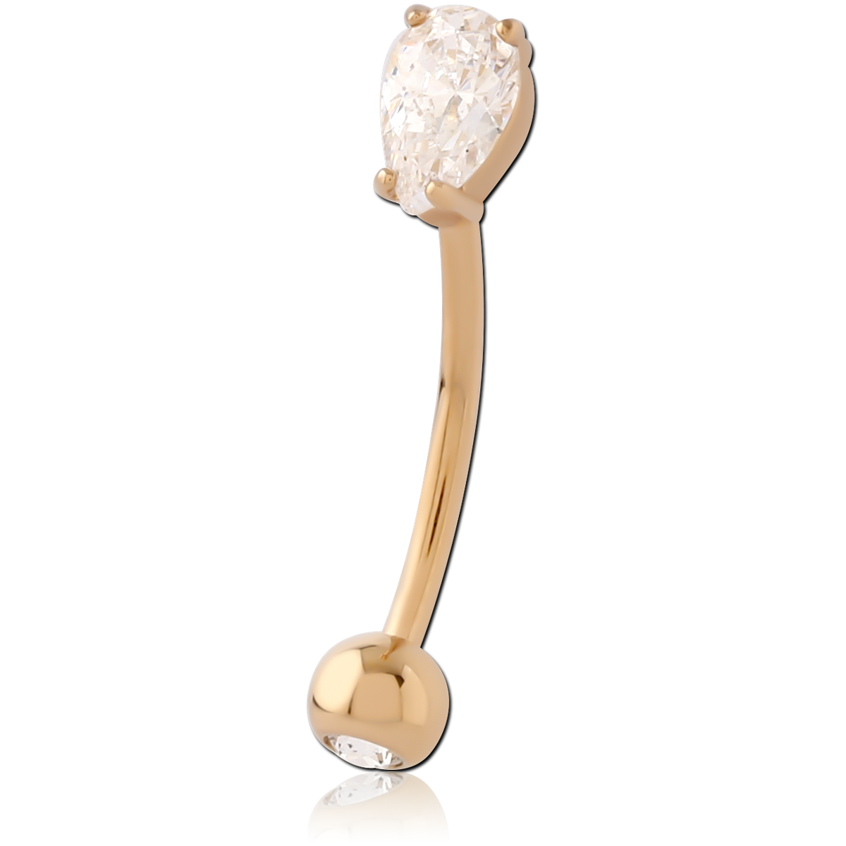GOLD PVD 18K COATED SURGICAL STEEL CURVED MICRO BARBELL PEAR GEM