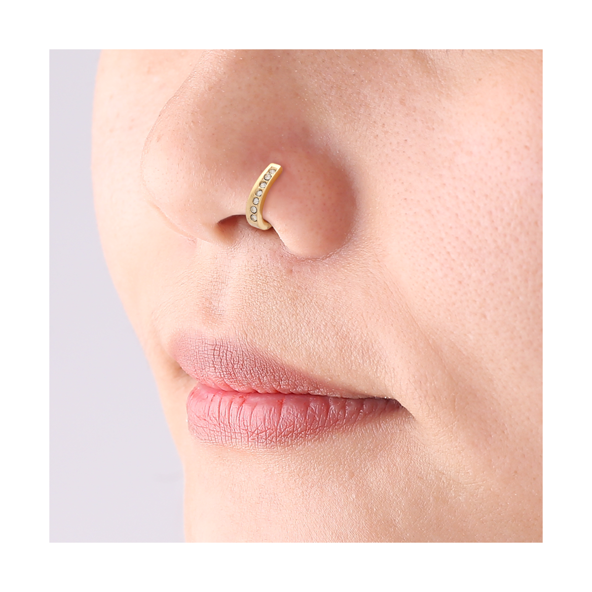 GOLD PVD 18K COATED SURGICAL STEEL 90 DEGREE WRAP AROUND NOSE STUD GEM ROW