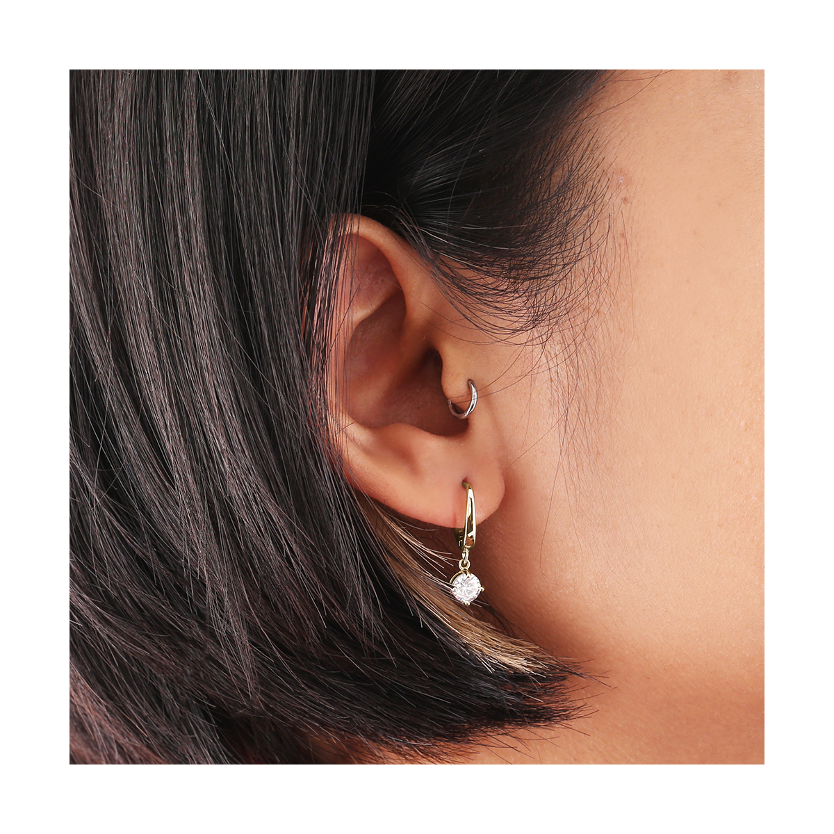 316L GOLD PVD 18K COATED SURGICAL STEEL HUGGIES WITH ROUND CRYSTAL ...