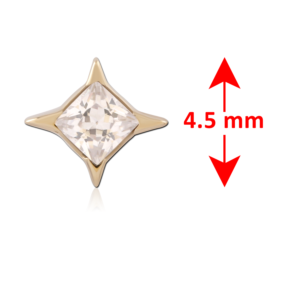 14K YELLOW GOLD THREADLESS TOP PRINCESS GEM FOUR-POINT STAR DESIGN