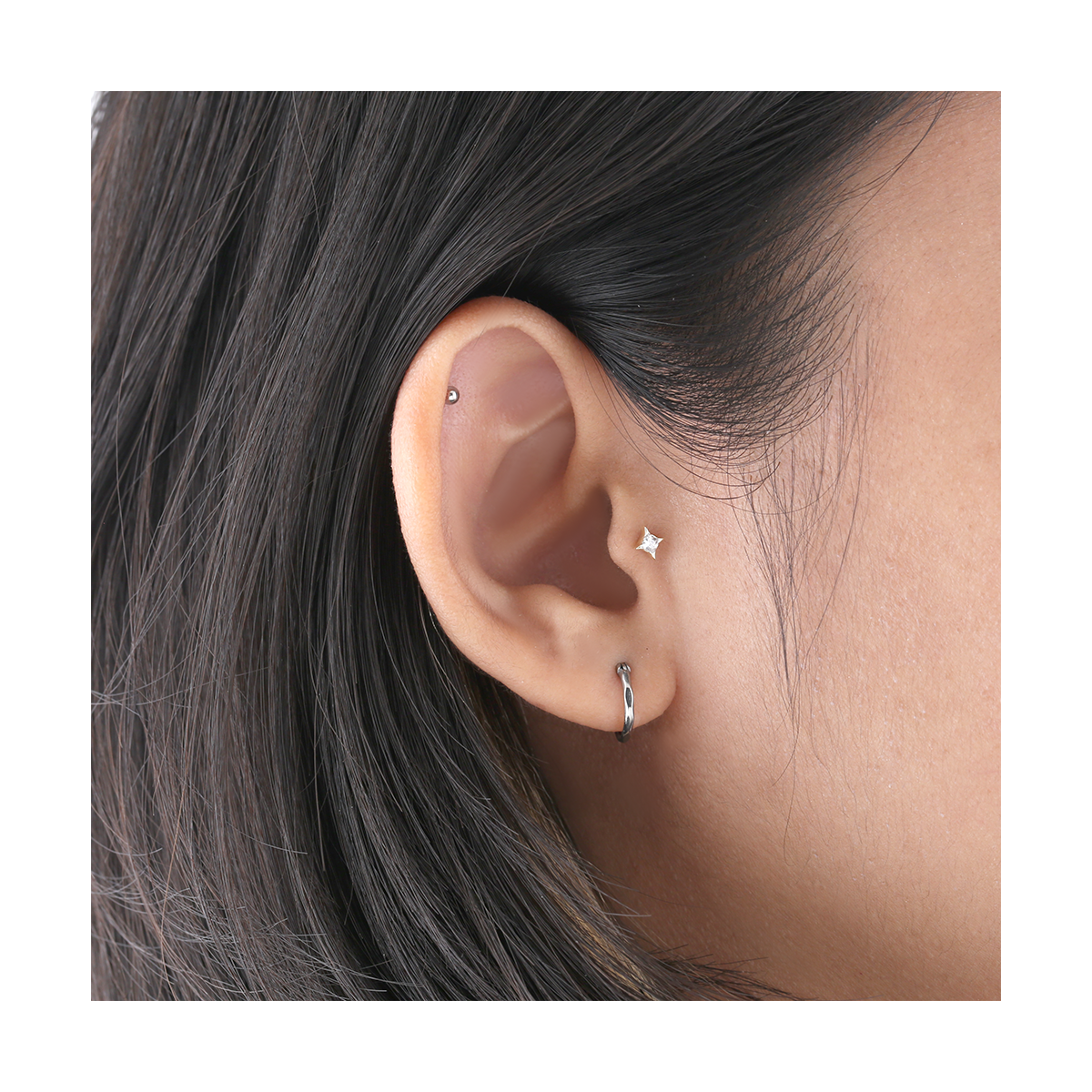 14K YELLOW GOLD THREADLESS TOP PRINCESS GEM FOUR-POINT STAR DESIGN