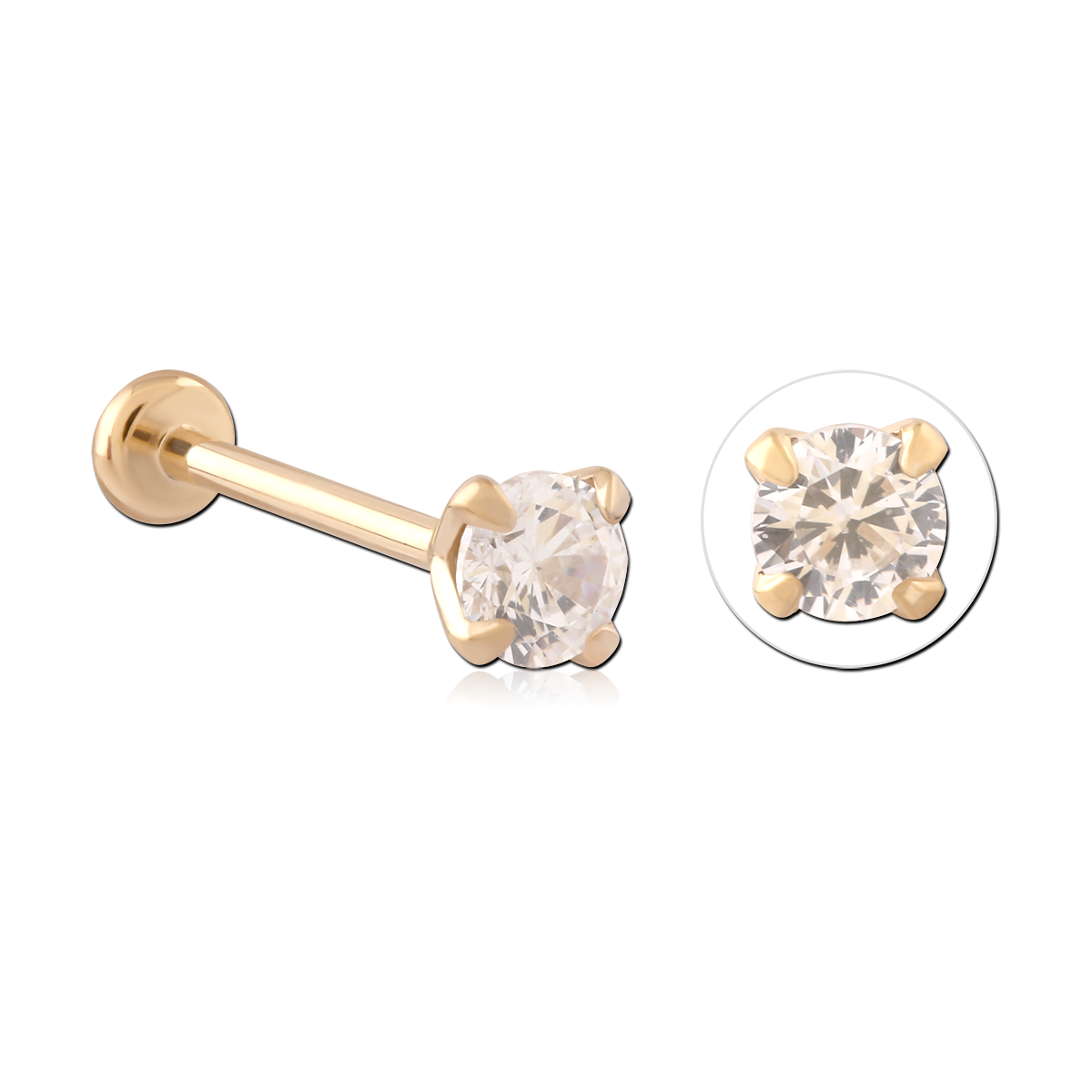 GOLD PVD 18K COATED TITANIUM THREADLESS PIN WITH TITANIUM THREADLESS LABRET