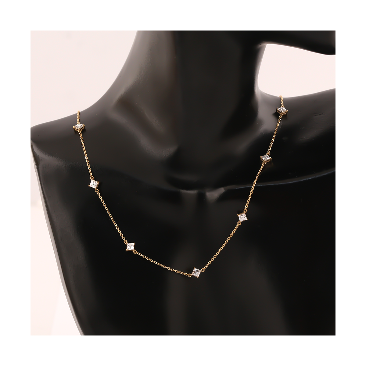 GOLD PVD 18K COATED SURGICAL STEEL JEWELED NECKLACE