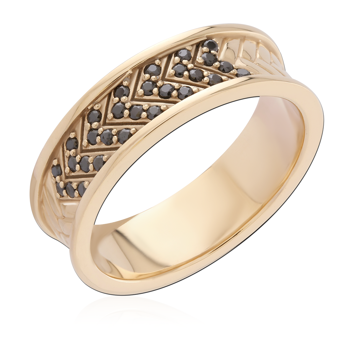 GOLD PVD 18K COATED SURGICAL STEEL RING BLACK CRYSTAL CHEVRON BAND