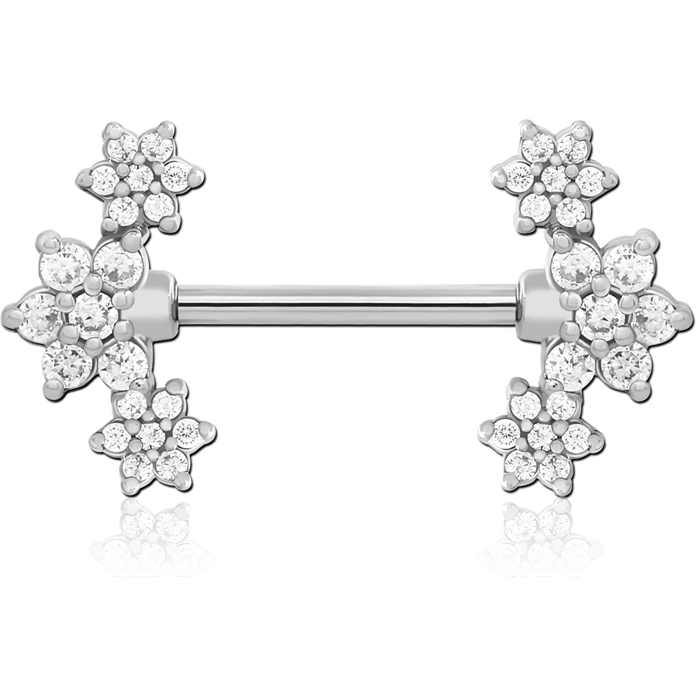 SURGICAL STEEL NIPPLE PIERCING INTERNAL THREADED BAR WITH CHARM JEWELED