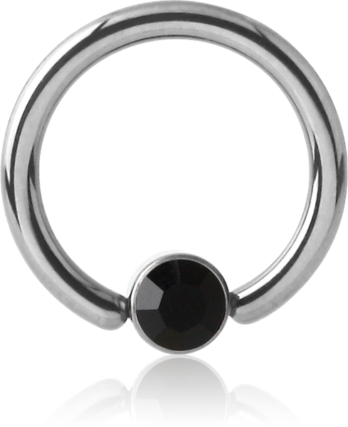 TITANIUM BALL CLOSURE RING WITH VALUE CRYSTAL JEWELED DISC