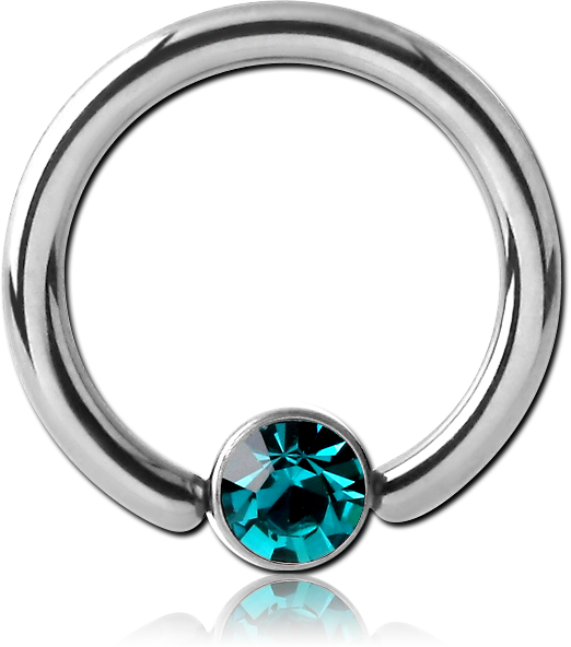TITANIUM BALL CLOSURE RING WITH OPTIMA CRYSTAL JEWELED DISC